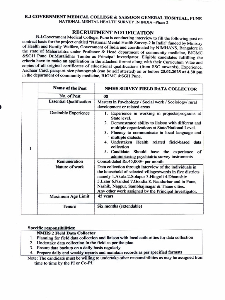 Mental Health Survey Job Opening | PDF
