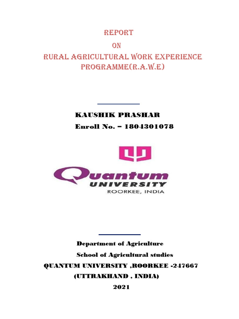 RAWE Programme Report by Kaushik Prashar | PDF | Plant Nutrition | Soil