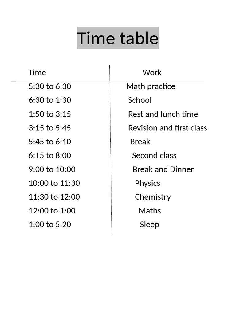 Time Table | PDF