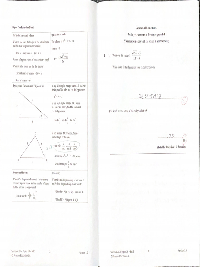 Higher Tier Formulae Sheet | PDF