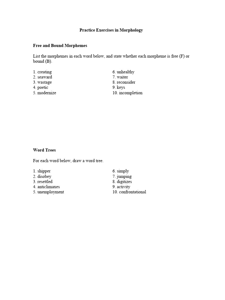 Morphology Practice Exercises Guide | PDF