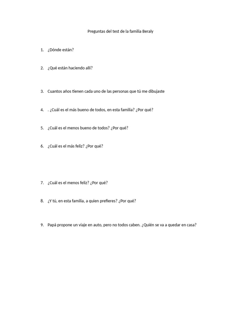 Preguntas del Test de la Familia | PDF