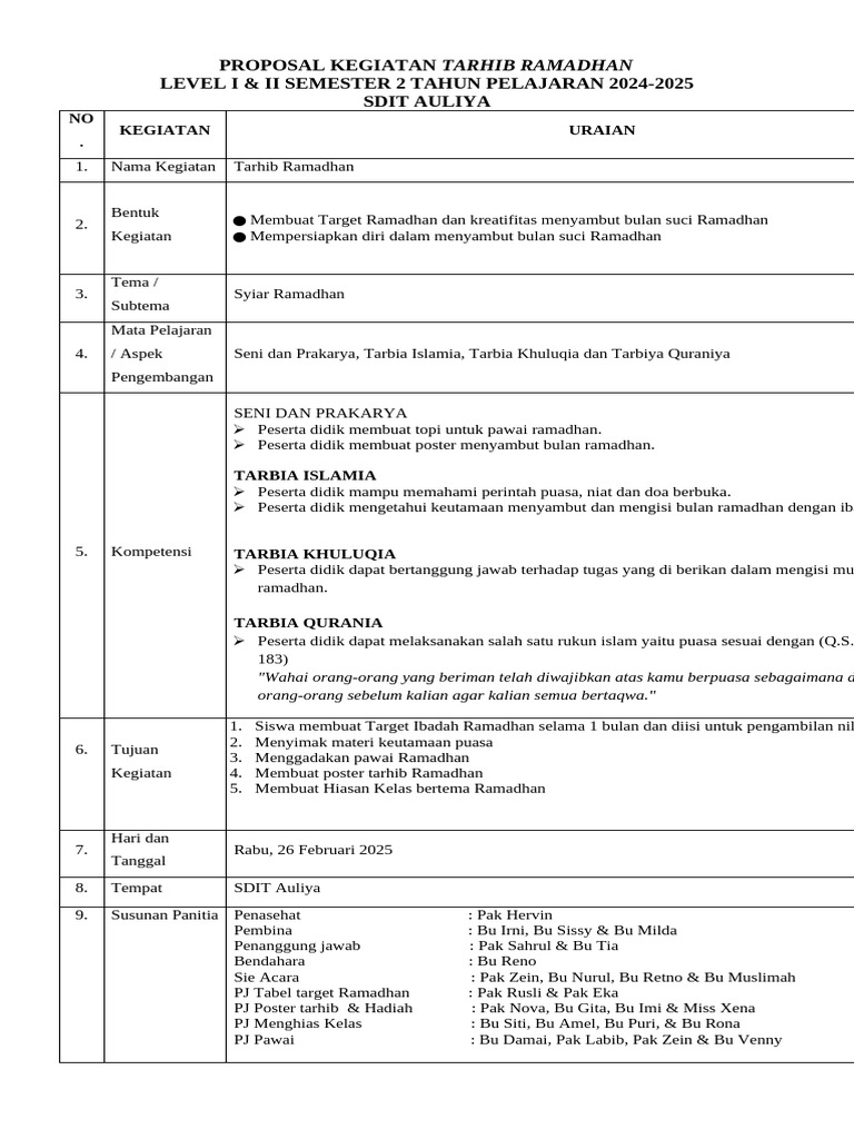 Proposal Tarhib Level 1 & 2 | PDF