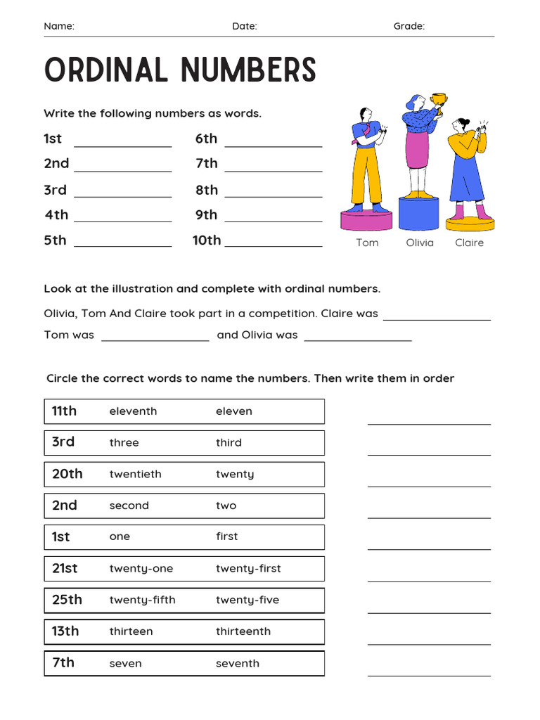 Ordinal Numbers Worksheet Grades 2-10 | PDF