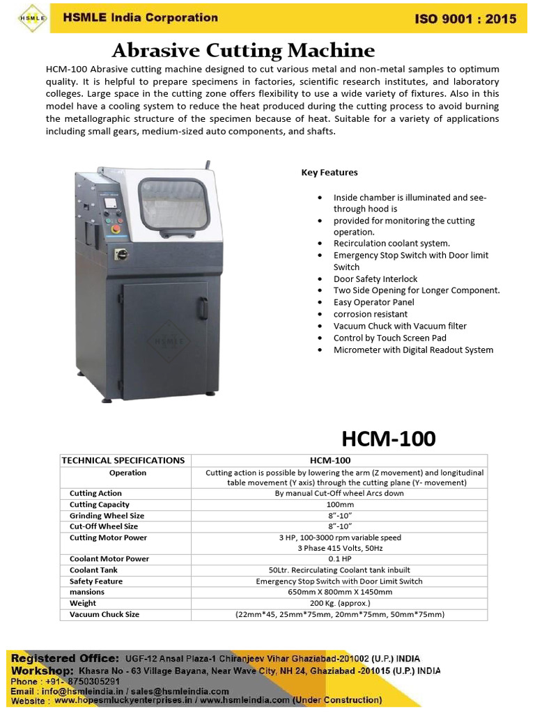 Specimen Cutting Machines HCM 100 Modified | PDF | Grinding (Abrasive ...