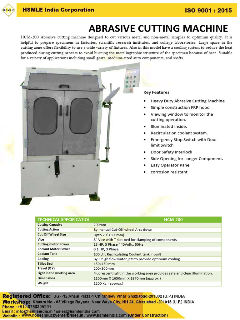 HCM-200 Abrasive Cutting Machine Overview | PDF | Coolant | Machines