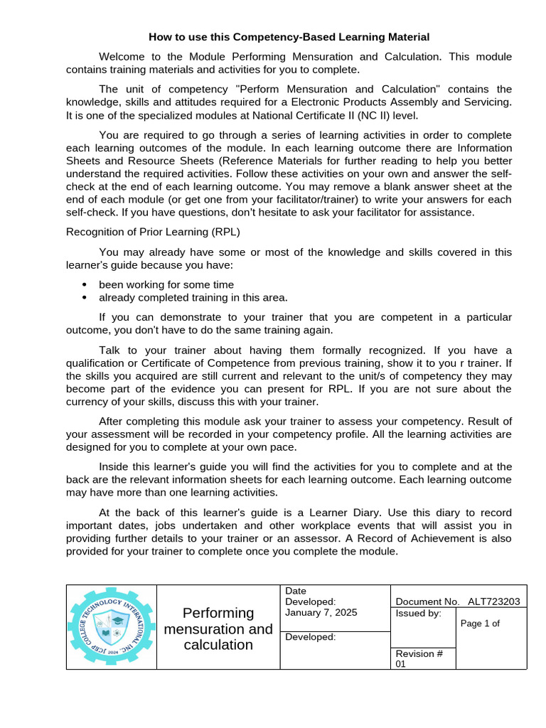 Performing Mensuration and Calculation | PDF | Electrical Engineering | Electromagnetism