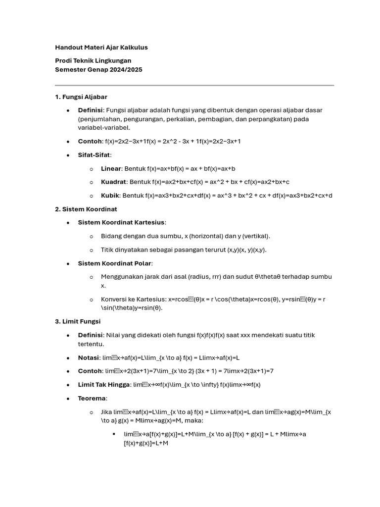 Handout Materi Ajar Kalkulus | PDF