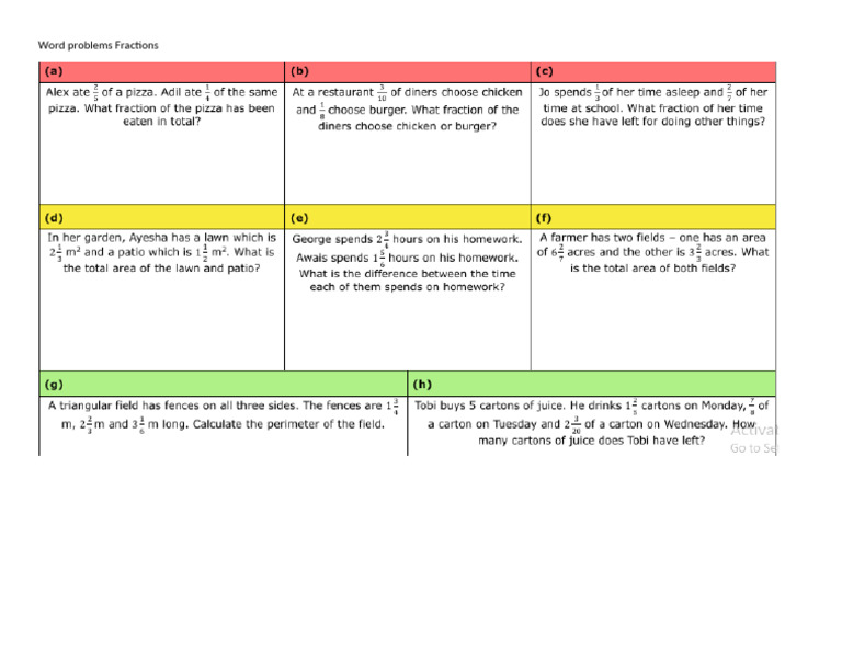 Solving Fraction Word Problems | PDF