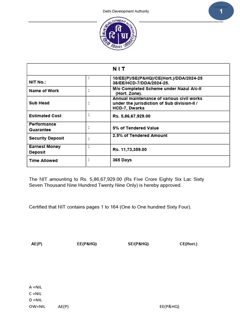 The NIT Amounting To Rs. 5,86,67,929.00 (Rs Five Crore Eighty Six Lac Sixty Seven Thousand Nine ...