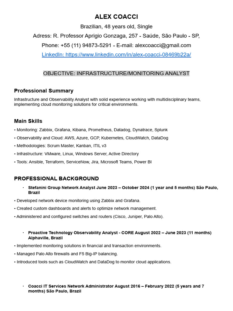 CV ALEX COACCI V.2025 English Updated | PDF | System Software ...
