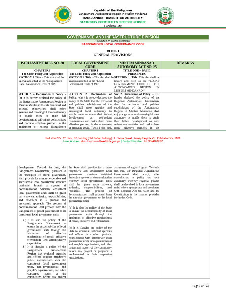 Bill No. 30 BLGC Matrix 2022 Book I | PDF | Governance | Government