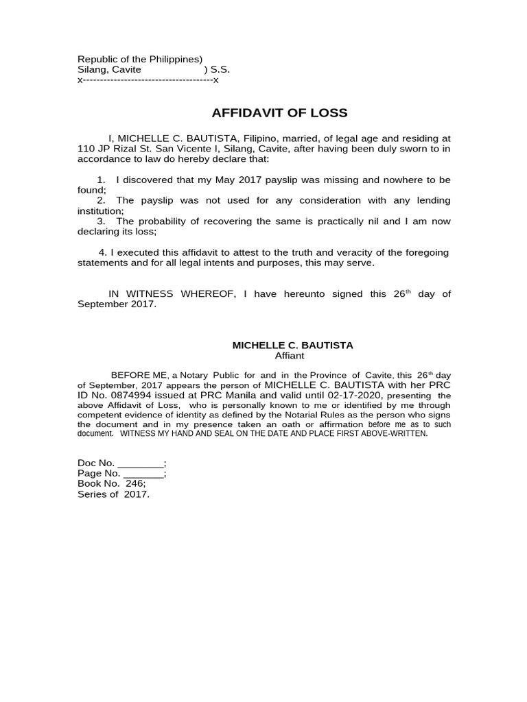 Aff Loss of Official Receipt | PDF | Affidavit | Legal Procedure