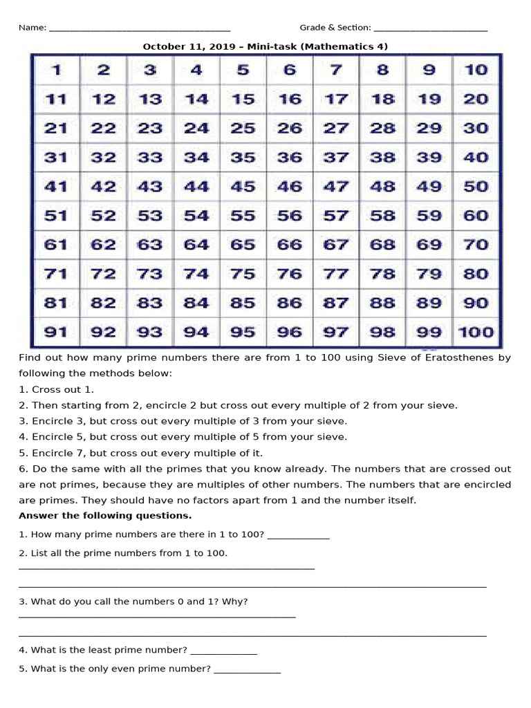 Numbers 1 To 100 | PDF