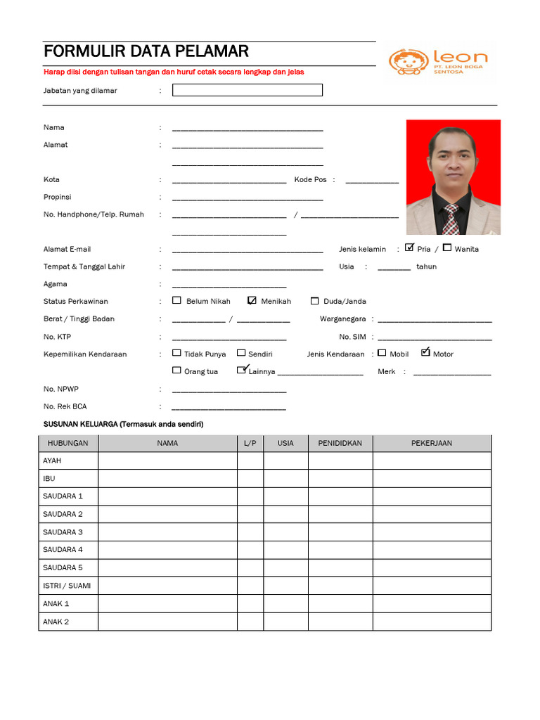 Form Lamaran Didik | PDF