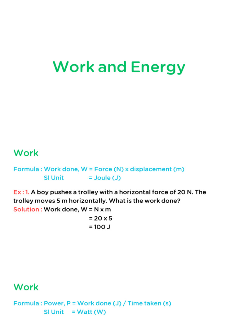 Work, Energy, and Power Formulas | PDF