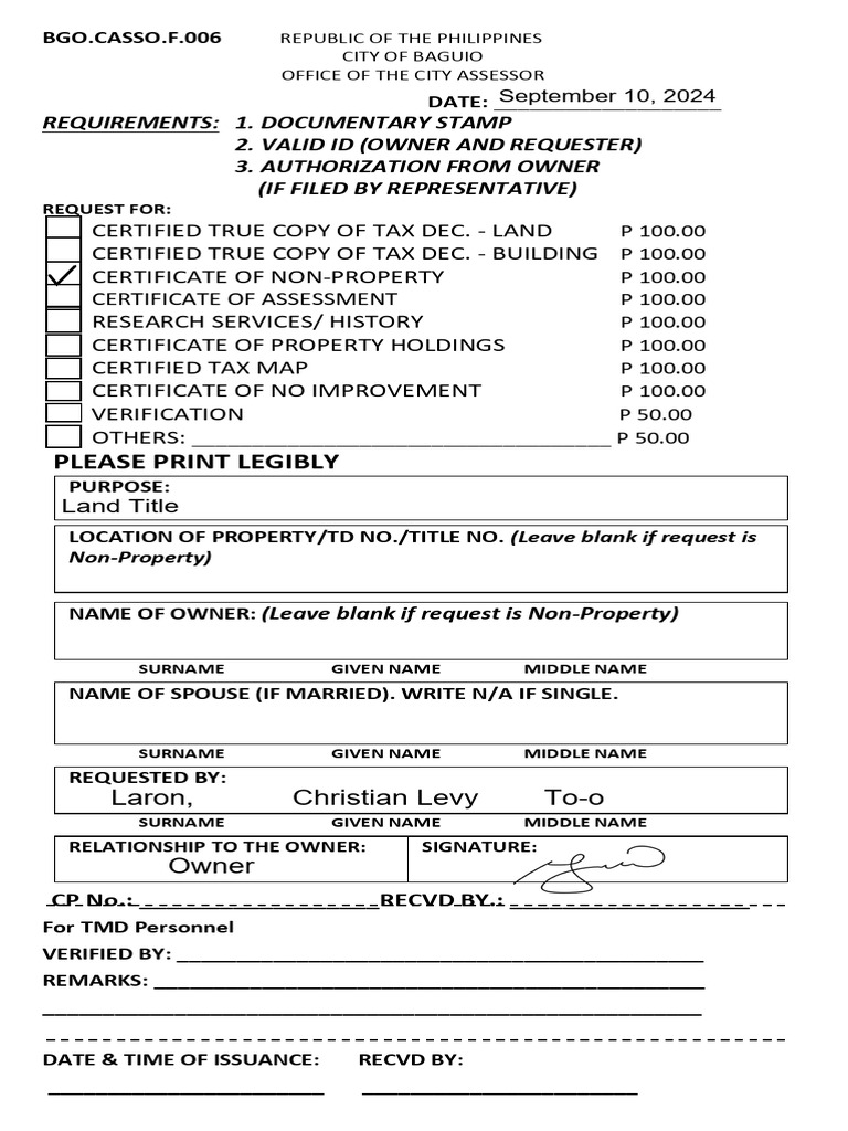 Certificate of Non-Property Request | PDF