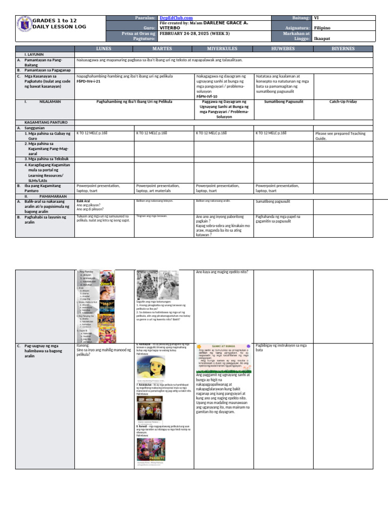 DLL Filipino 6 q4 w3 v2 | PDF