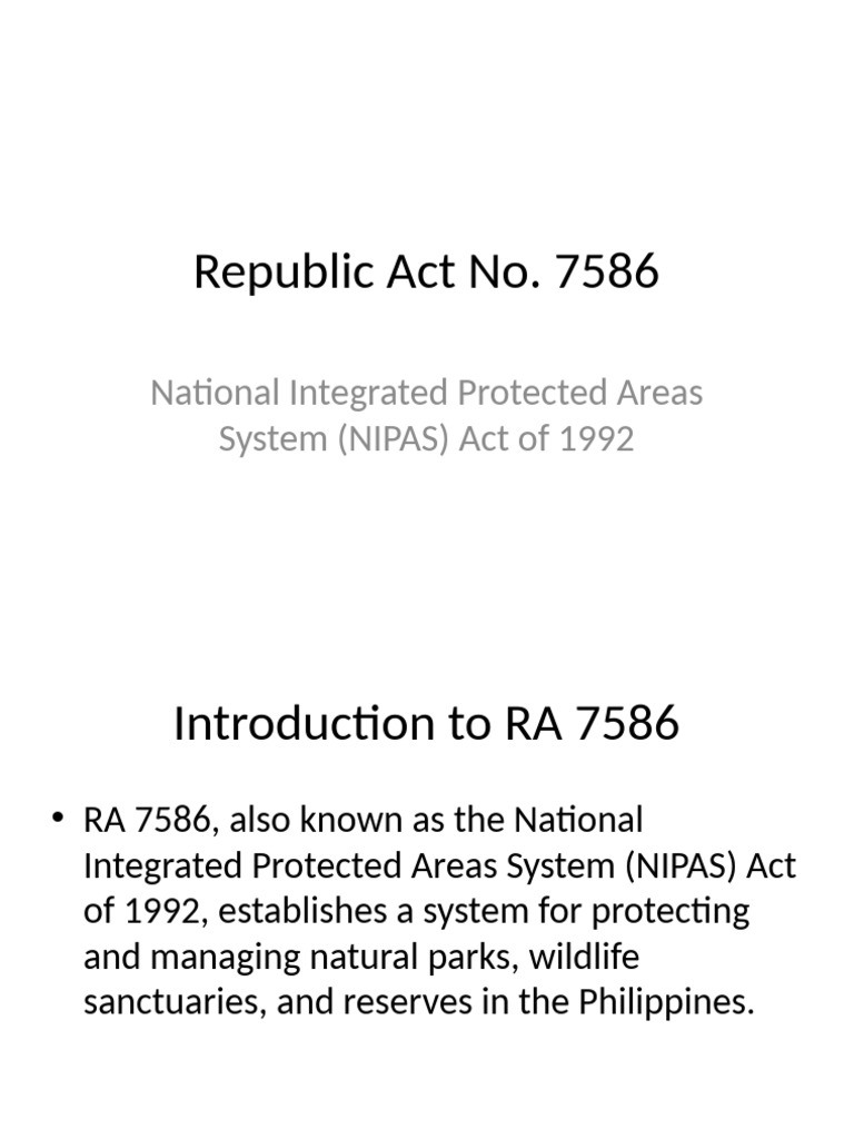 Overview of RA 7586: NIPAS Act | PDF | Protected Area | Sustainability