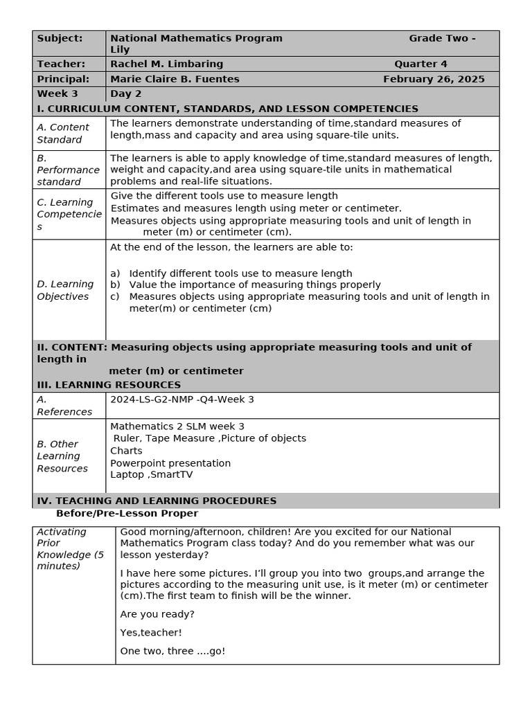 CO DLP NMP QUARTER 4 RACHEL Limbaring | PDF | Metre | Learning