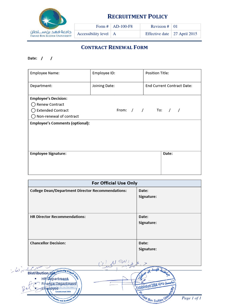 AD 100 F8 Contract Renewal Form - 2 | PDF