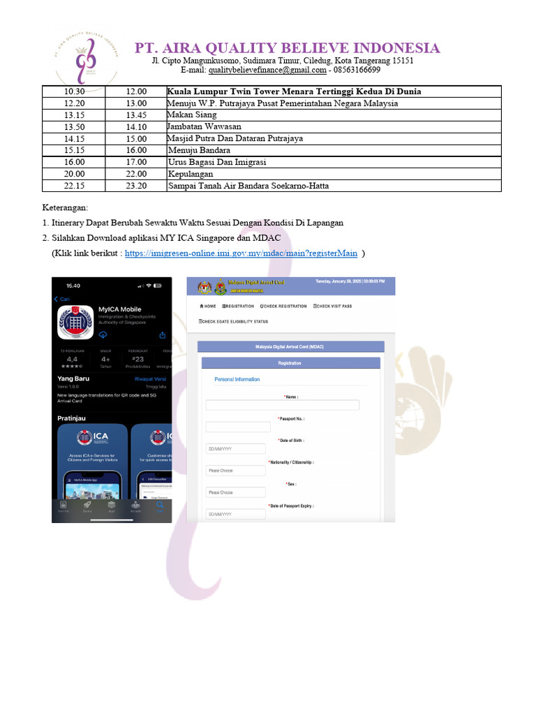 Itinerary Malaysia 4D3N untuk ATC Group | PDF