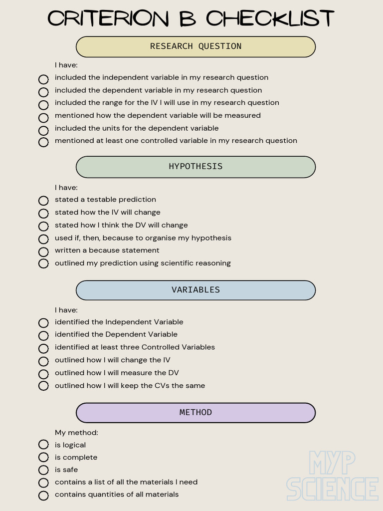 MYP Science Criterion B Checklist | PDF