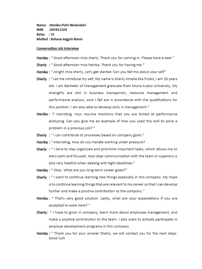Conversation Job Interview | PDF