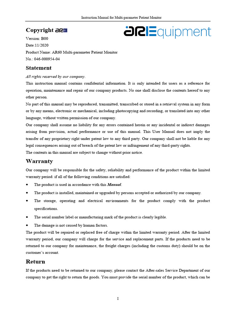 Ar60 User Manual | PDF | Electrocardiography | Sensor