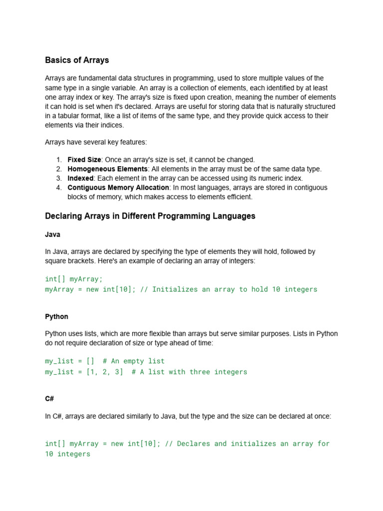 Pre-Read - Arrays | PDF | Data Type | Integer (Computer Science)