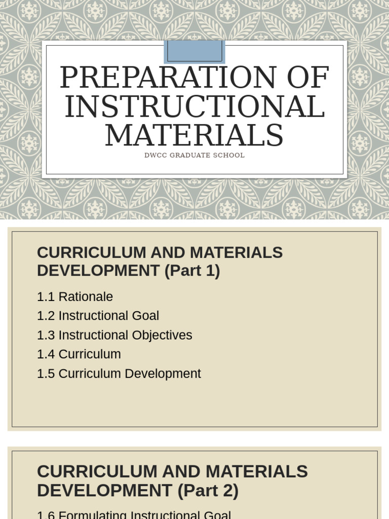Preparation of Instructional Materials Topics | PDF