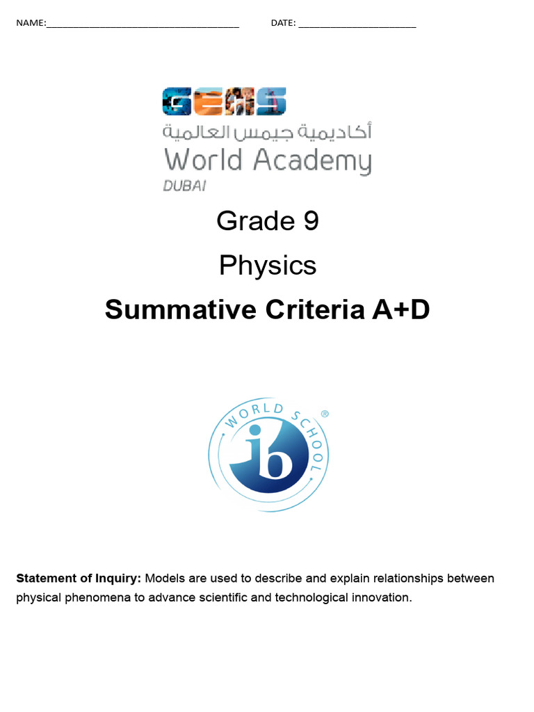 Task Sheet - G9 Physics SUMMATIVE A D - Energy Crisis | PDF | Science ...