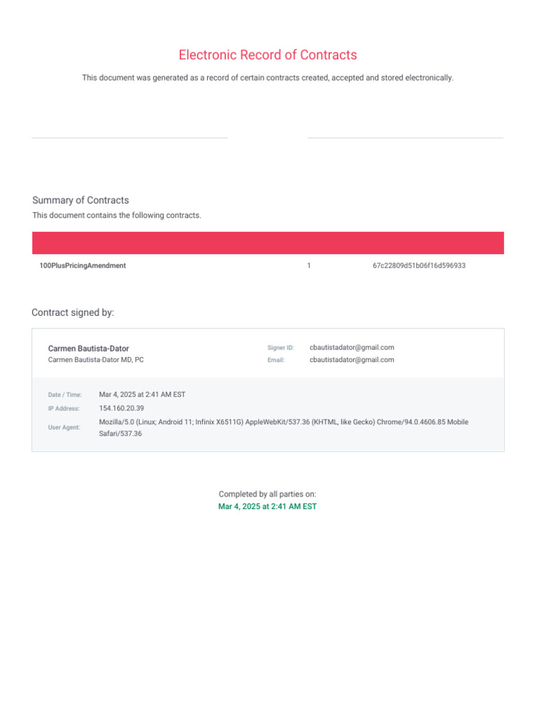 Electronic Contract Record: 100Plus Amendment | PDF