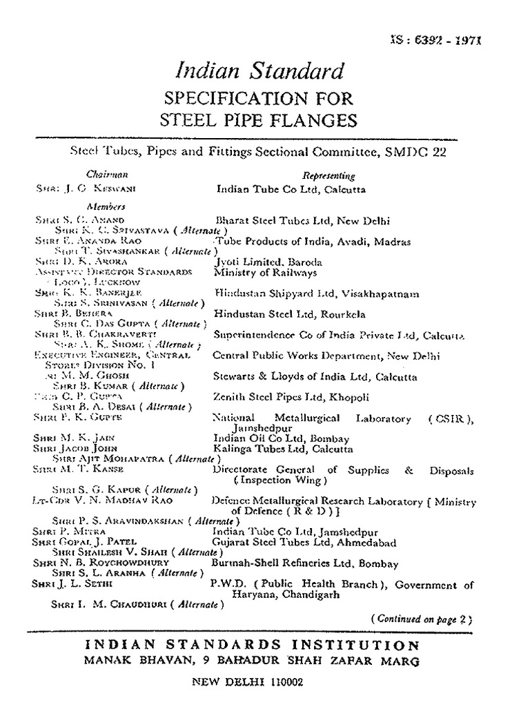 Is - 6392 - Pipe Flange | PDF | Steel | Screw