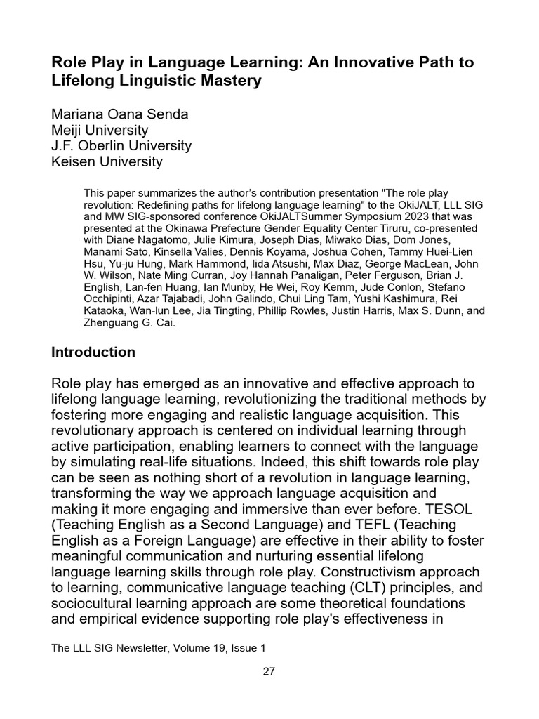 Senda - Role Play in Language Learning | PDF | Constructivism (Philosophy Of Education) | Learning