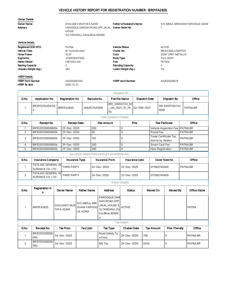 Vehicle Registration and Fee Details | PDF | Vehicles | Road Transport