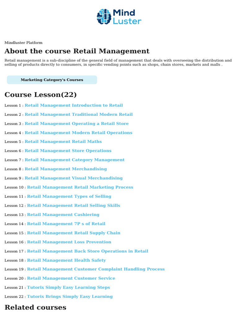 Retail Management Course Content | PDF
