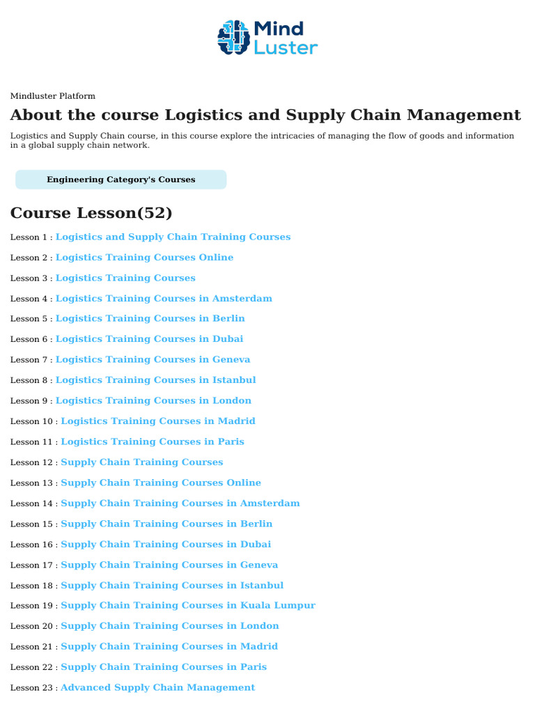 Logistics and Supply Chain Management Course Content | PDF | Logistics | Supply Chain