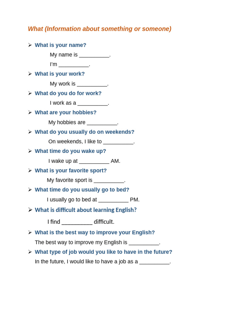 Speaking Wh questions | PDF