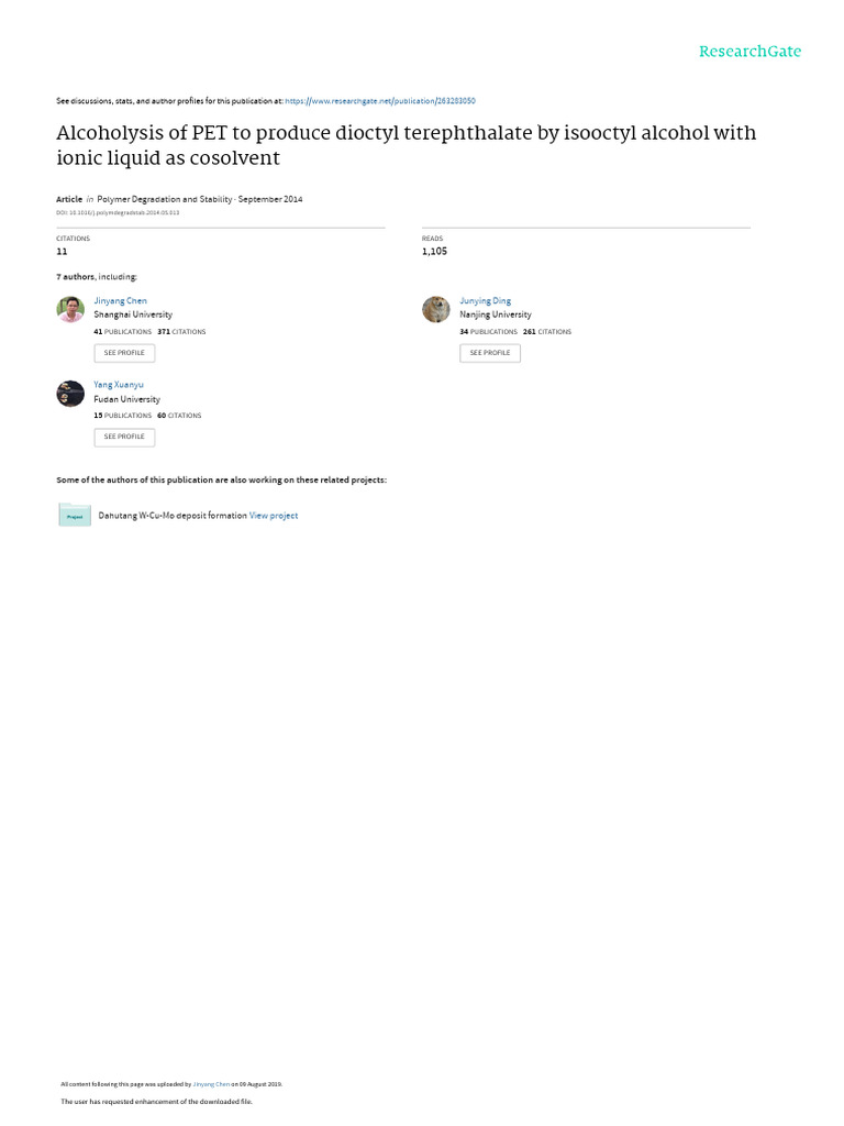 Alcoholysis of PET To Produce Dioctyl Terephthalate by Isooctyl Alcohol ...
