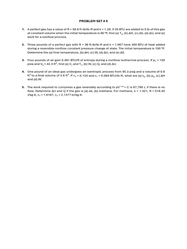 Thermodynamics Problem Set Solutions | PDF