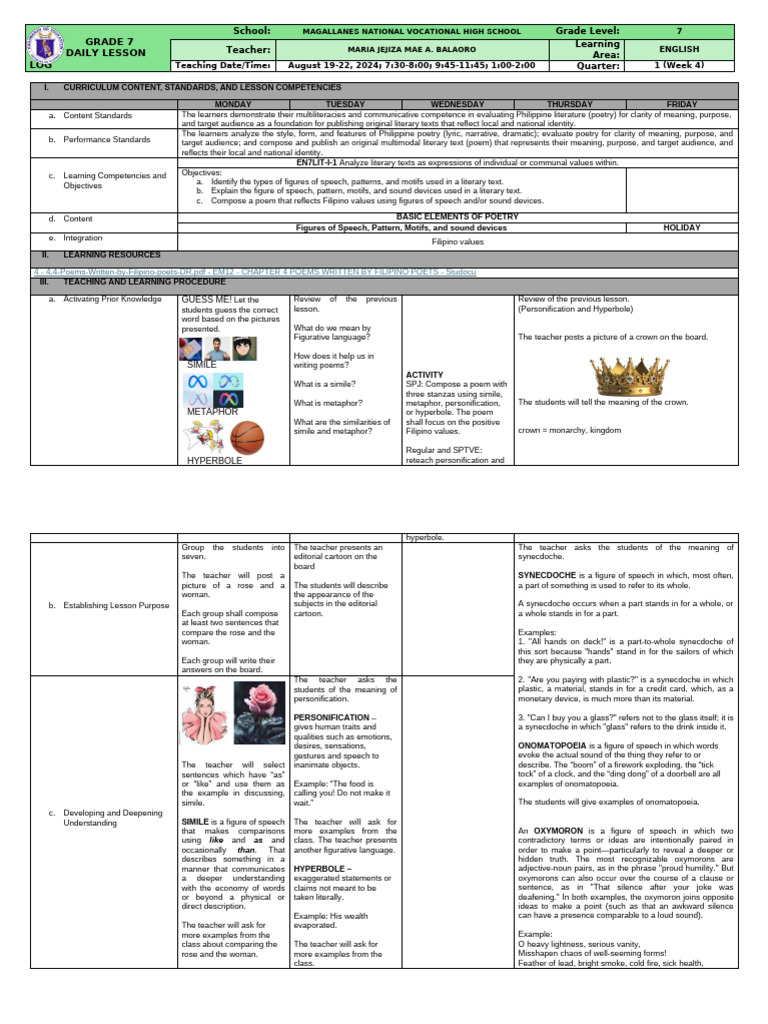 Grade 7 Poetry Curriculum Guide | PDF | Poetry | Metaphor