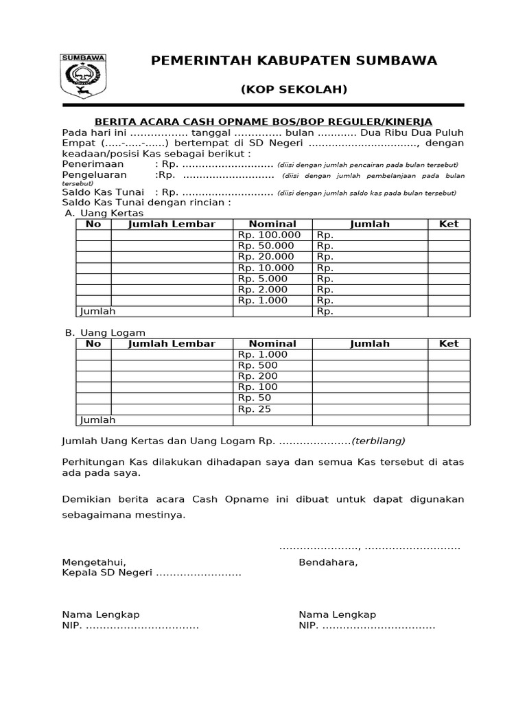 Berita Acara Cash Opname | PDF