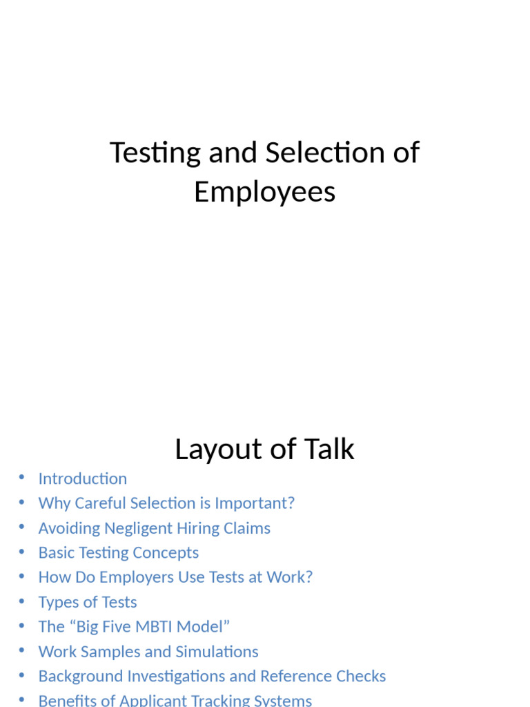 Chapter 3 Testing and Selection of Employees-MBA 2020 | PDF ...