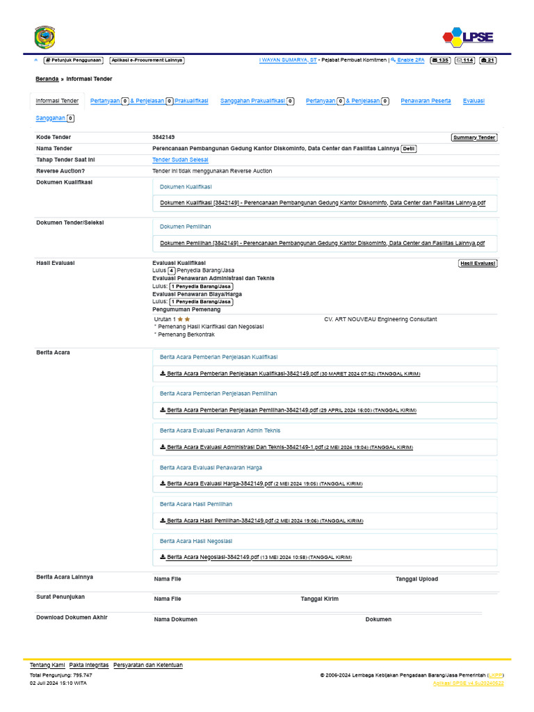 LPSE Kabupaten Parigi Moutong - Informasi Tender Perencanaan Pembangunan Gedung Kantor ...