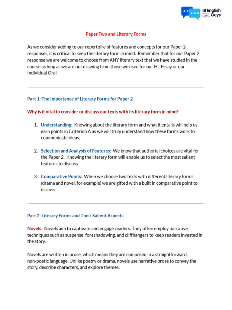 Understanding Literary Forms for Paper 2 | PDF | Narrative | Poetry