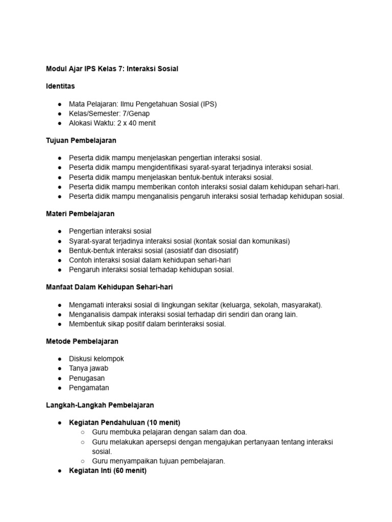Modul Ajar IPS Kelas 7 - Interaksi Sosial | PDF