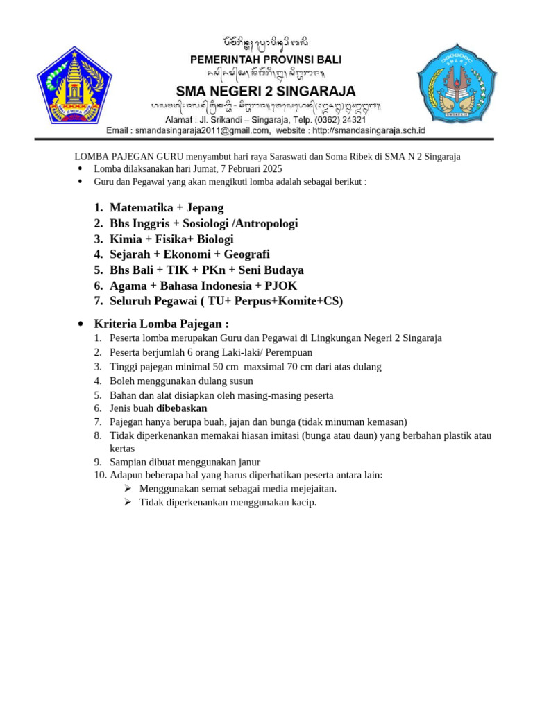 Lomba Pajegan Guru di SMA N 2 Singaraja | PDF