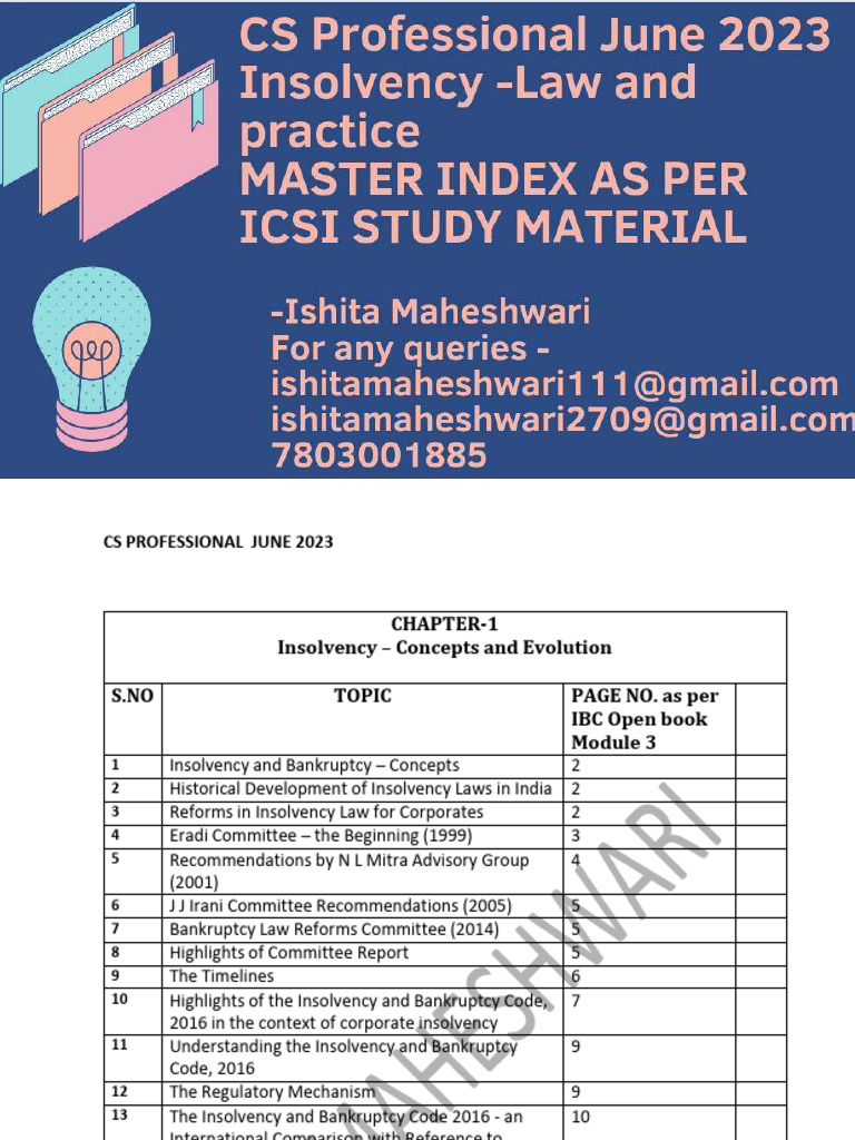 CS Professional IBC Master Index June 2023 | PDF | Bankruptcy | Liquidation