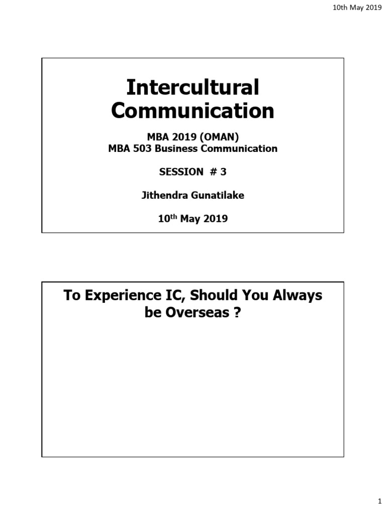 PS 3 - Intercultural Communication - MBA 503 BC - MBA 2019 OMN | PDF ...